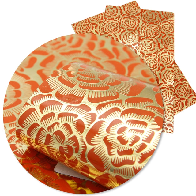 Red and Gold Floral Faux Leather Sheet